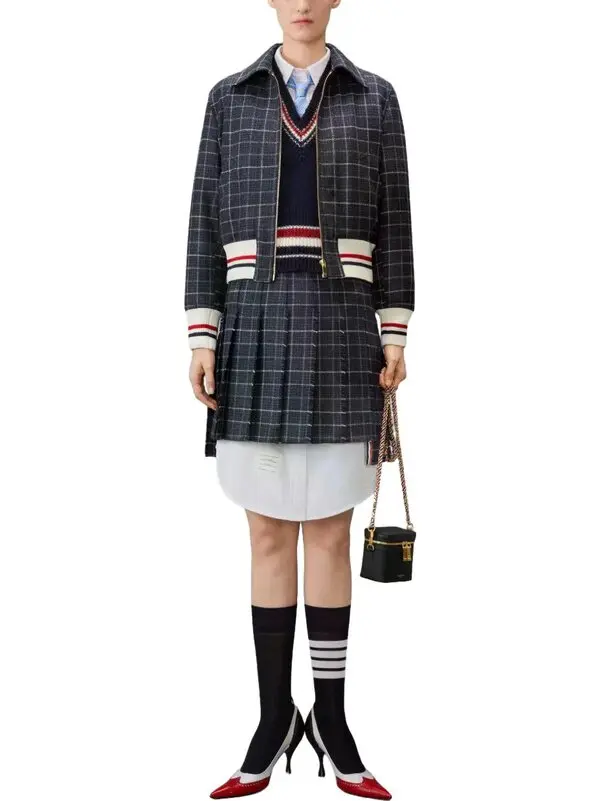 Thom Browne Windowpane Houndstooth Teviot Tweed Jacket - Blue