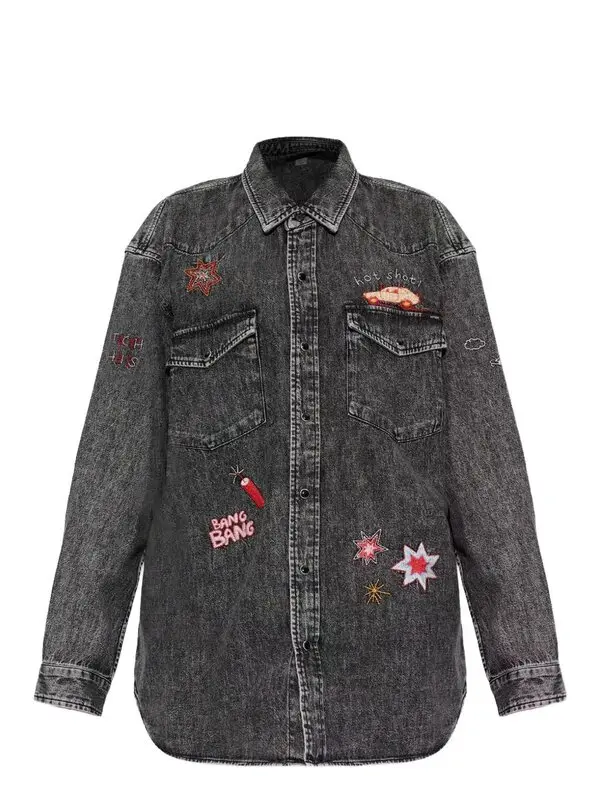 MOTHER The Exes And Ohs Embroidered Denim Shirt - Grey