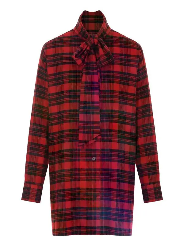TRUE AVENUE Checked Shirt With Pussy-bow Collar - Red
