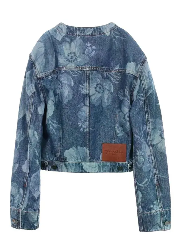 Fendi 2010s Floral-print Collarless Denim Jacket - Blue
