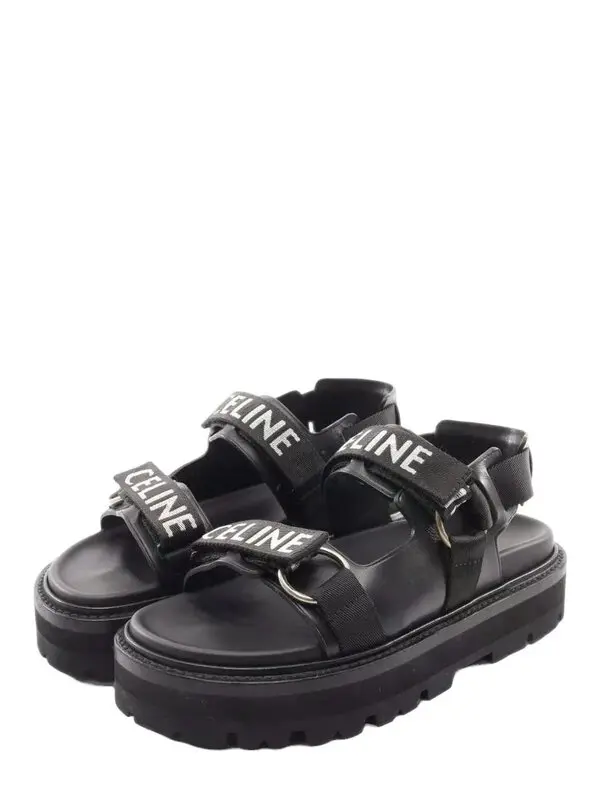 Celine Leather Logo Detail Touch-strap Platform Sandals - Black