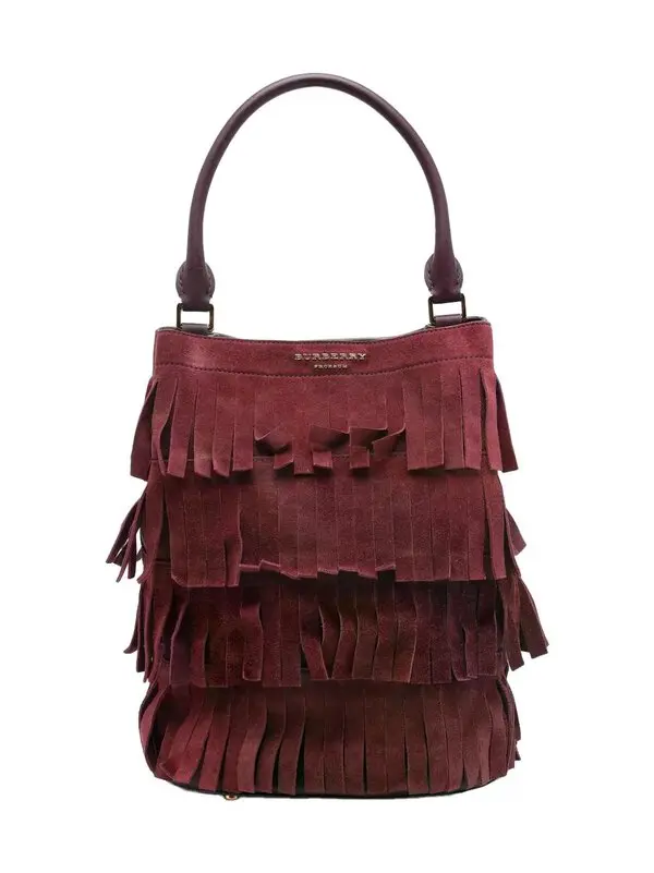Burberry Suede Fringe Bucket Bag - Red