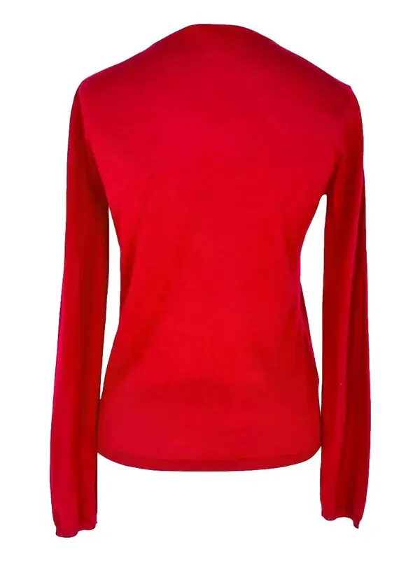 Miu Miu Fine Knit Round Neck Long Sleeve Sweater - Red
