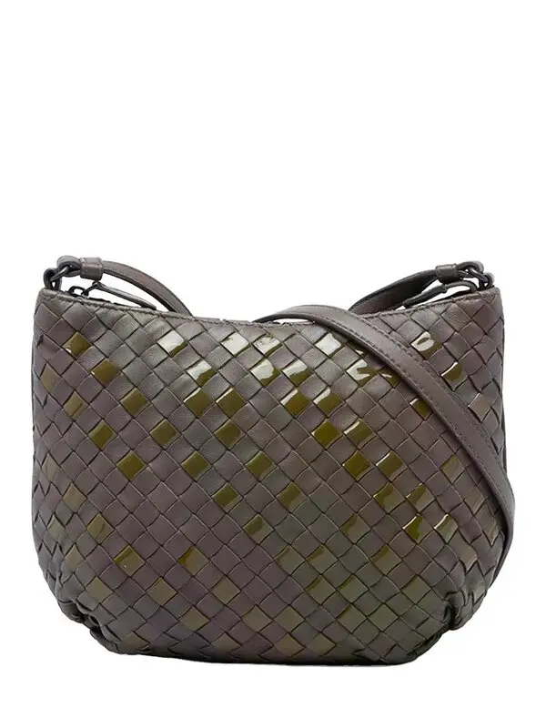 Bottega Veneta Nappa And Patent Intrecciato Cross Body Bag - Brown