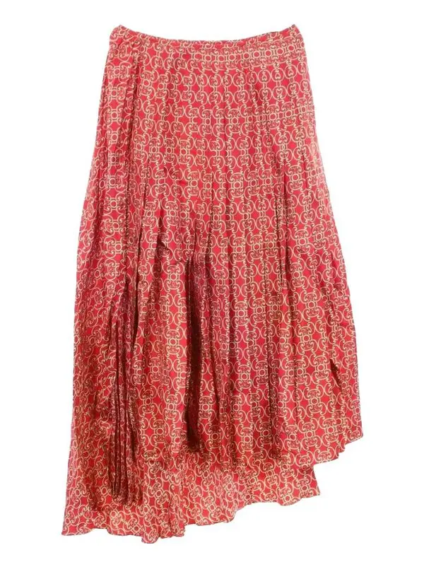 Fendi Asymmetric Pleated Midi Skirt - Red