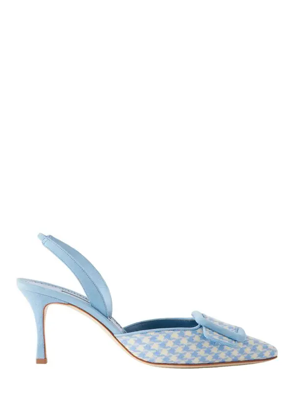 Manolo Blahnik Mayslibi 70 Suede-trimmed Houndstooth Slingback Pumps - Blue