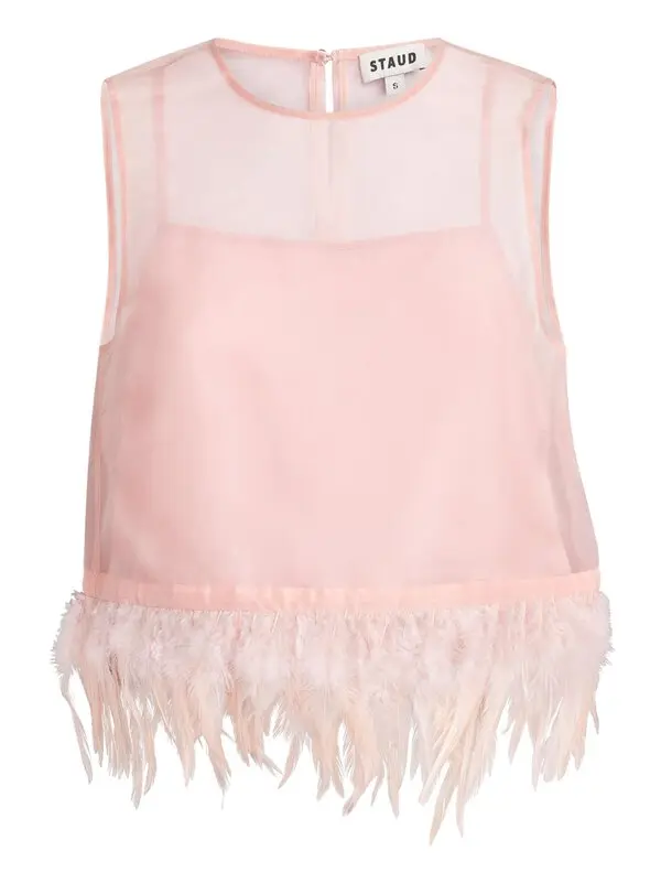 Staud Silk Feather-trimmed Avi Top - Pink