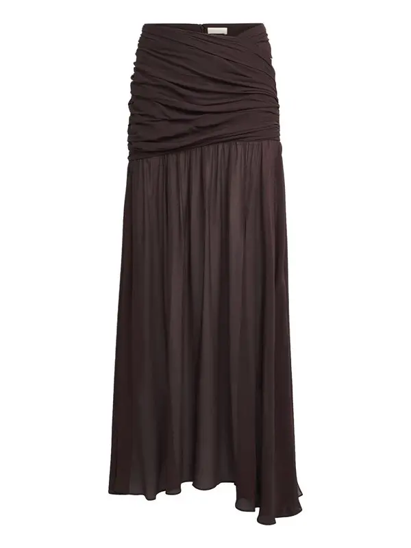 DE LA VALI Georgette Gathered Amaya Maxi Skirt - Brown