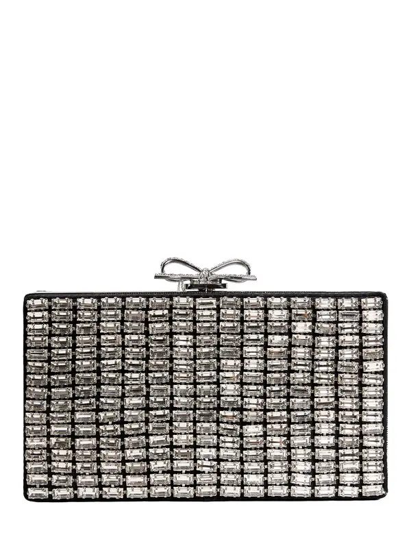 SELF-PORTRAIT Crystal Chainmail Clutch Bag With Bow Detail - Silver