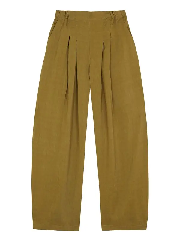CORTANA Elena Pleated High-rise Wide-leg Trousers - Olive