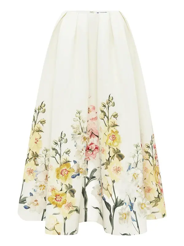 LEO LIN Victoria Embroidered Puff Maxi Skirt - Off-white