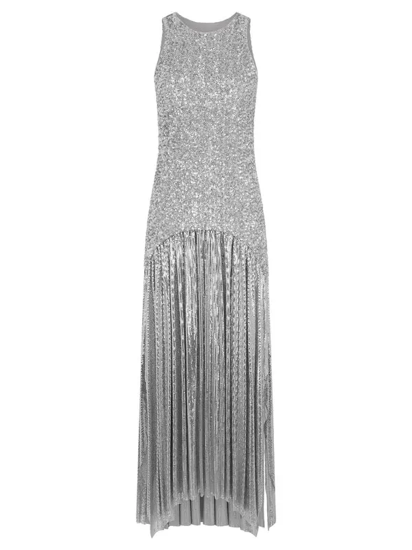 Rabanne Sequined Mesh Maxi Dress With Tassels - Silver