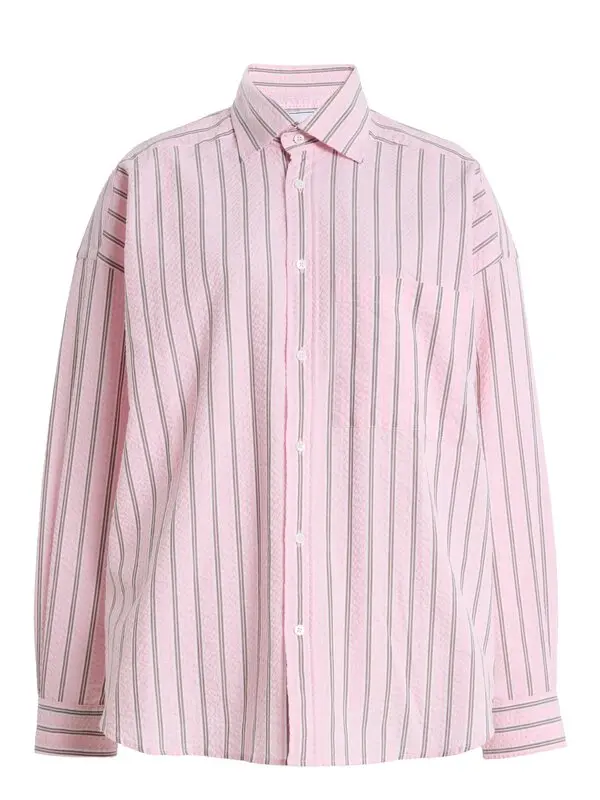 WITH NOTHING UNDERNEATH Exclusive The Weekend Striped Cotton Seersucker Shirt - Pink