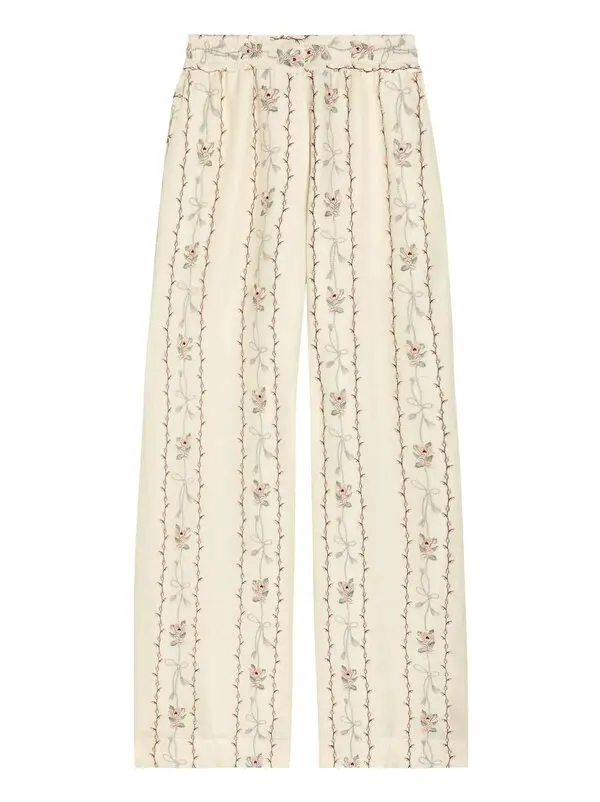 Agua Bendita Tota Floral-embroidery Wide-leg Linen Trousers - Multicoloured