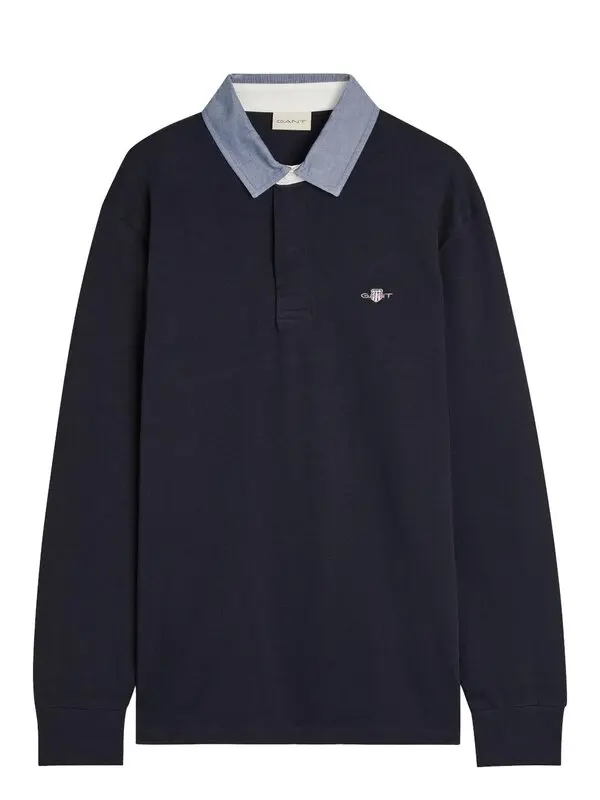 Gant Chambray Collar Cotton Rugby Shirt - Navy