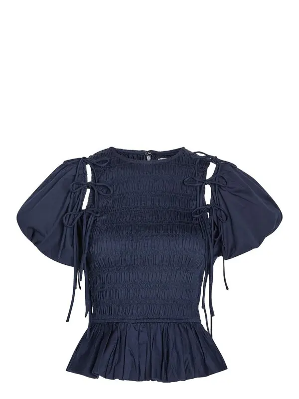DAMSON MADDER Becca Shirred Cotton Blouse - Navy