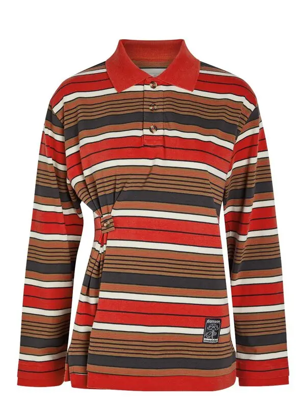 DAMSON MADDER Noah Layered Striped Cotton Rugby Top - Red