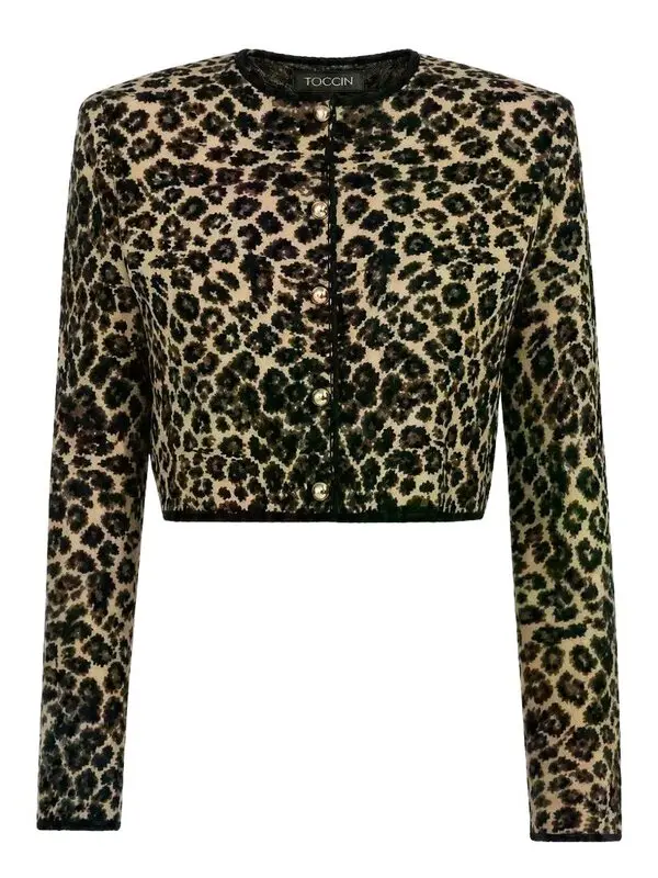 TOCCIN Indira Leopard-print Cropped Cardigan - Neutrals