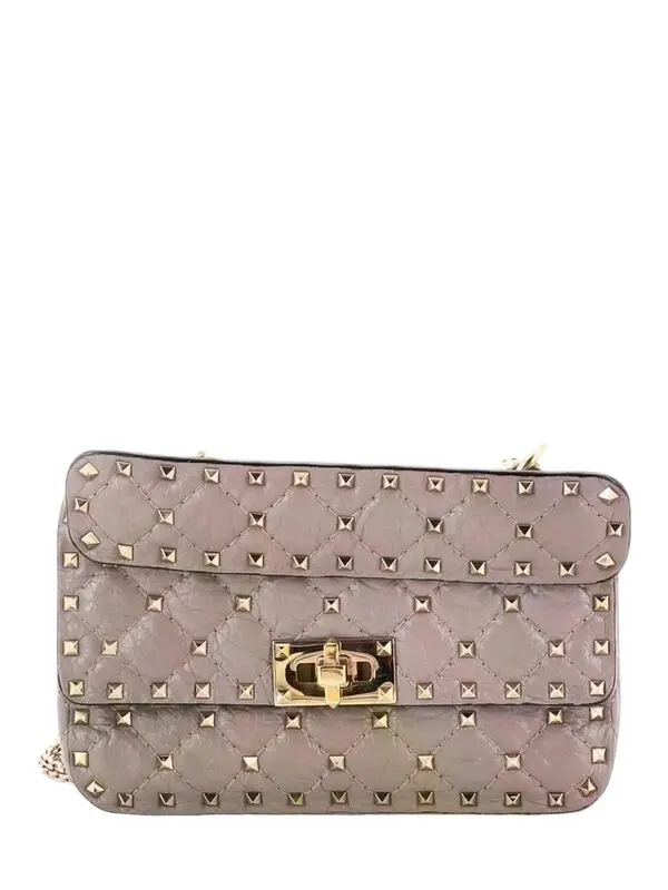 Valentino Garavani Rockstud Spike Flap Bag Quilted Leather Small Crossbody Bag - Grey