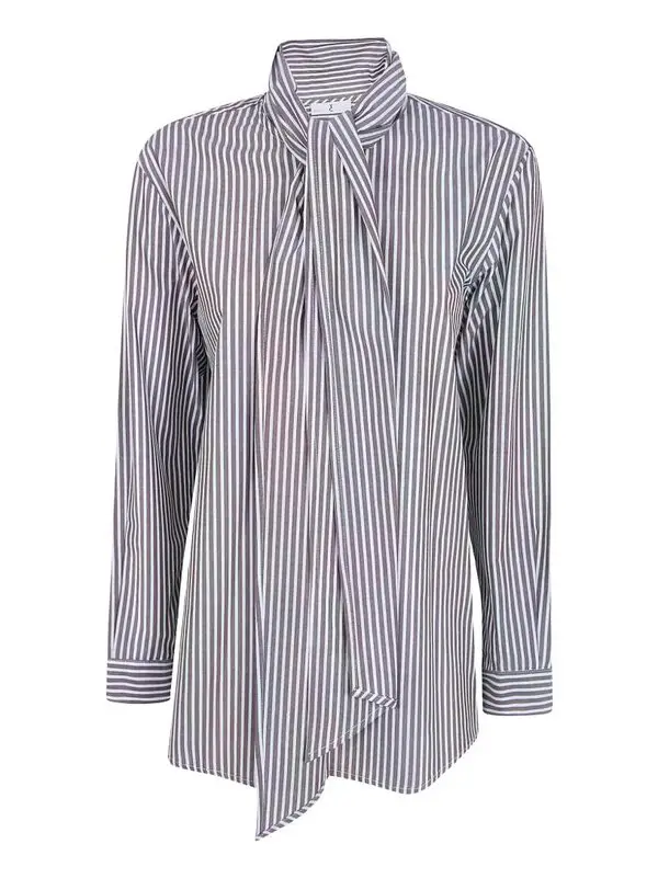 WHYCI Striped Pussy-bow Shirt - Brown