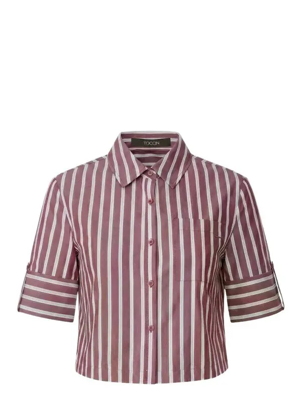 TOCCIN Striped Cropped Shirt - Red