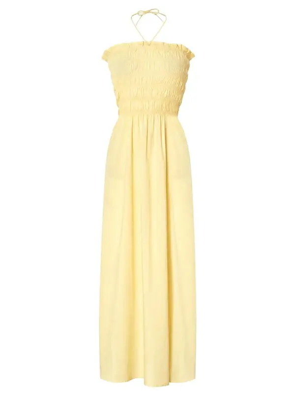 PAR Y ESCALA Pastel Cotton Smocked Strapless Maxi Dress - Yellow