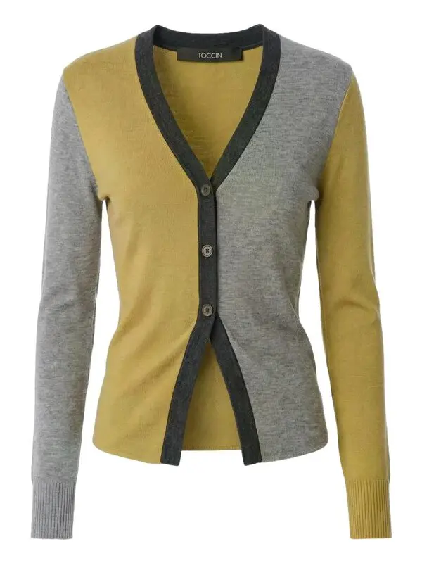 TOCCIN Ottilie Colour-block V-neck Cardigan - Yellow
