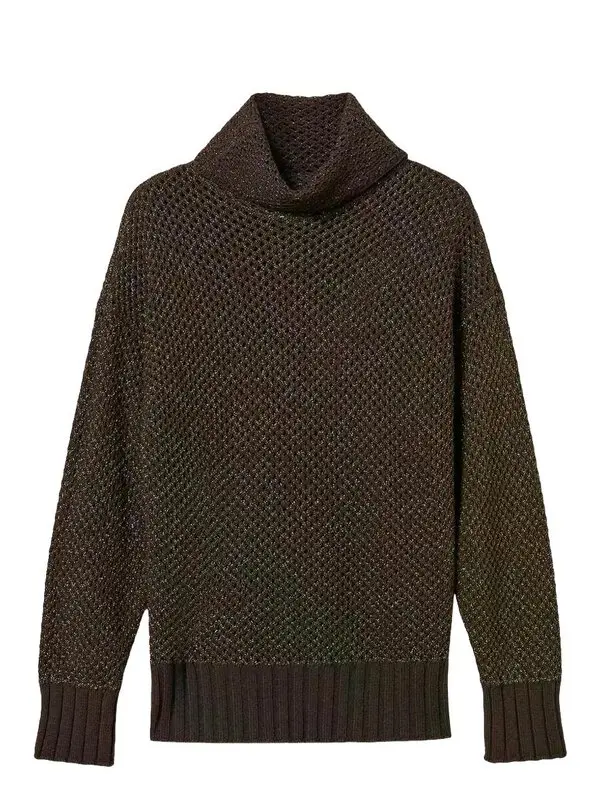 TWINSET Mesh Turtleneck Jumper With Lurex - Brown