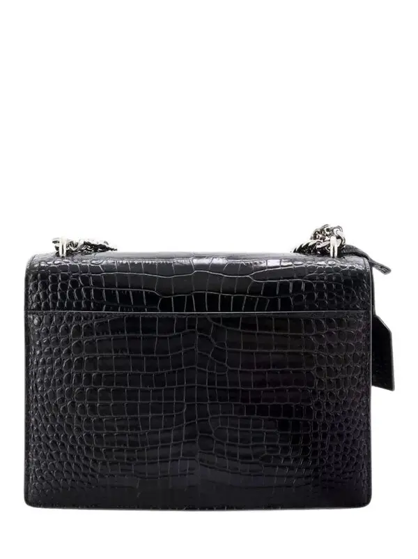 Saint Laurent Sunset Crocodile Embossed Leather Medium Cross Body Bag - Black