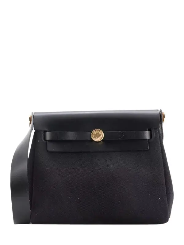 Hermès Herbag Zip Toile And Leather Shoulder Bag - Black