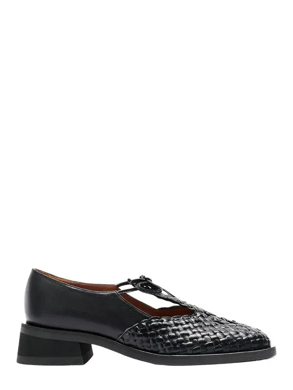 NAGUISA Fidela Woven Leather T-strap Shoes - Black