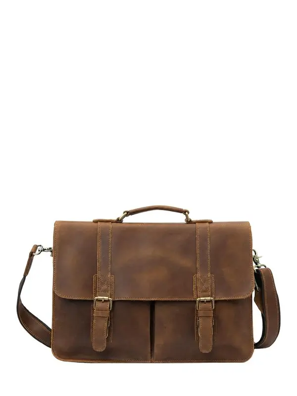 TOURI Genuine Leather Laptop Messenger Bag - Brown