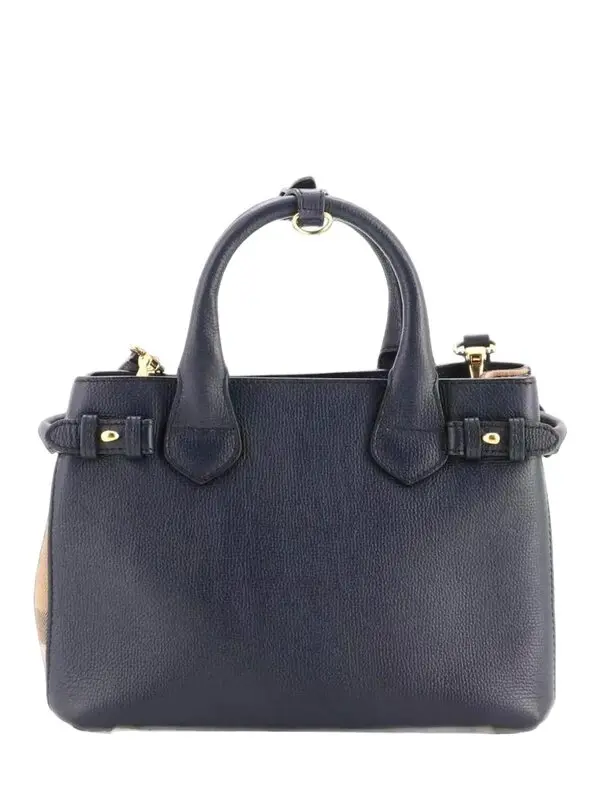 Burberry Banner Leather And House Check Canvas Small Tote Bag - Blue