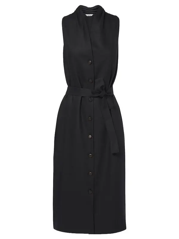 Max Mara Belted Linen And Silk Midi Dress - Black