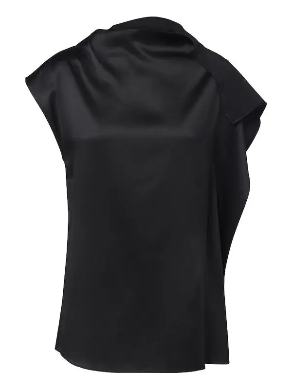 Sportmax Ruffled Silk Satin Top - Black