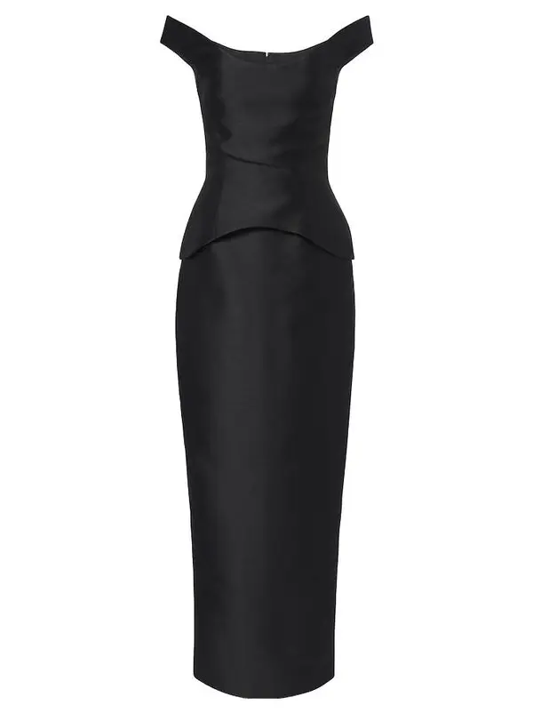Solace London Off-shoulder Peplum Satin Gown - Black