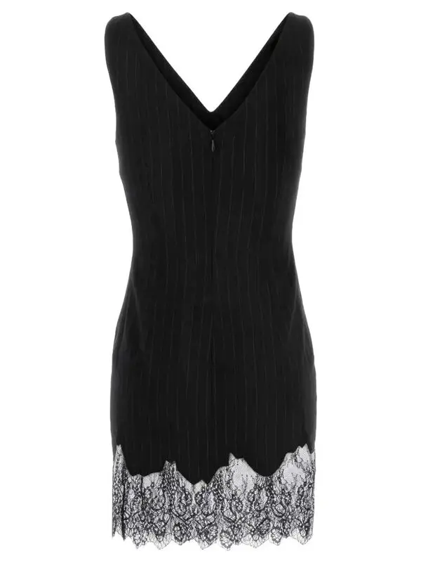 Andamane Tori Lace-trim Pinstripe Mini Dress - Black
