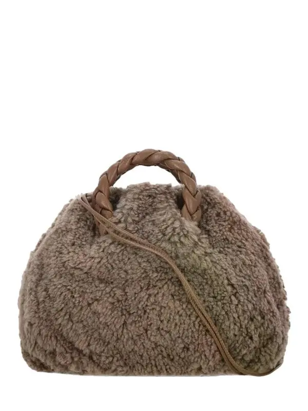 Hereu Braided Handle Shearling Tote Bag - Brown