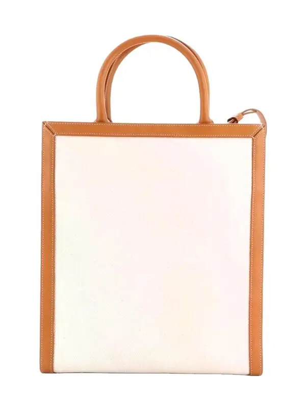 Celine Vertical Cabas Canvas With Leather Small Tote Bag - Brown