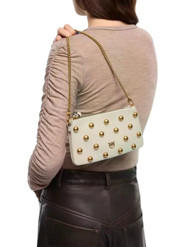 Pinko Stud-embellished Leather Shoulder Bag - Neutrals