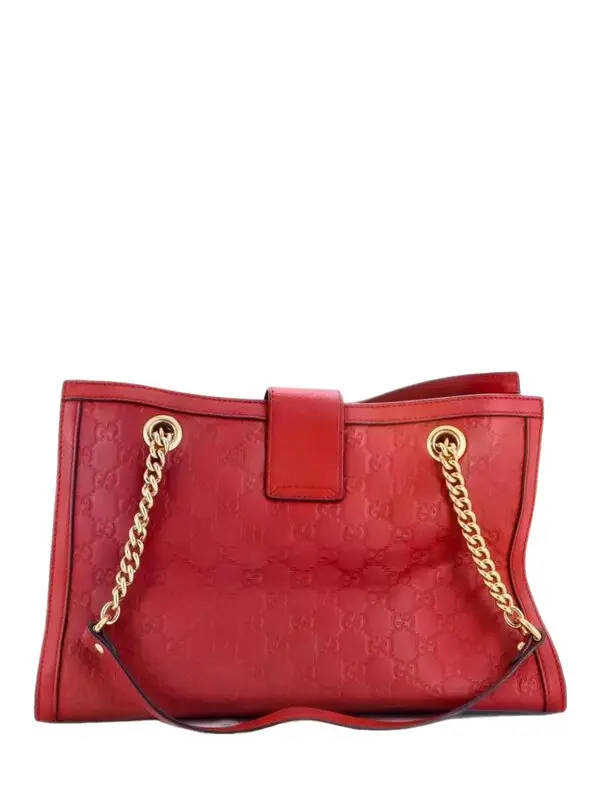 Gucci Padlock Chain Guccissima Leather Medium Tote Bag - Red