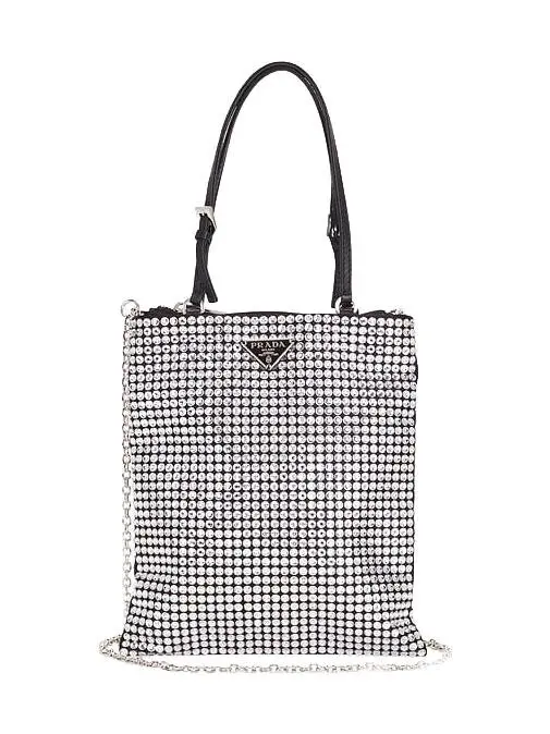 Prada Crystal Embellished Satin Tote Bag - Silver
