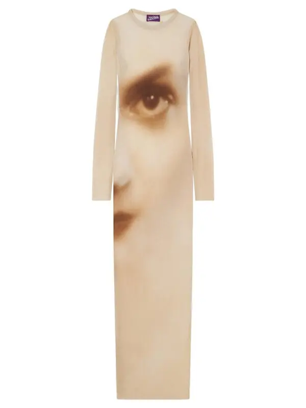 JEAN PAUL GAULTIER Face Printed Mesh Maxi Dress - Neutrals
