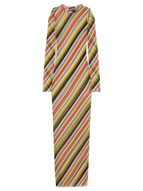 JEAN PAUL GAULTIER Retro Stripe Printed Mesh Maxi Dress - Multi