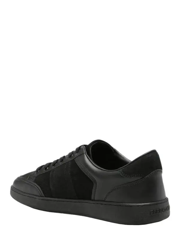 FERRAGAMO Gancini Panelled Leather Sneakers - Black