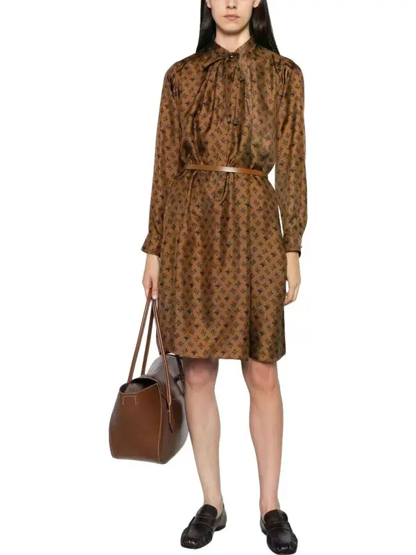 Max Mara Logo-print Belted Midi Dress - Brown