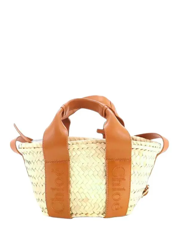 Chloé Sense Basket Tote Raffia With Leather Small Shoulder Bag - Brown
