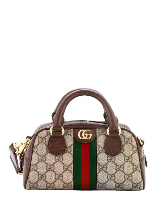 Gucci Ophidia Convertible Boston Top Handle Bag Gg Coated Canvas With Leather Mini Crossbody Bag - Brown