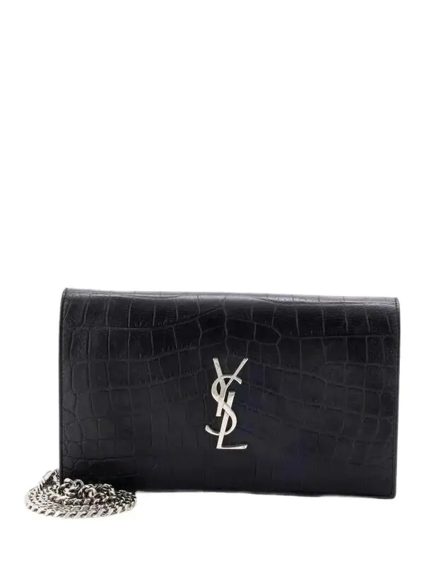 Saint Laurent Classic Monogram Crocodile Embossed Leather Large Clutch Bag - Black