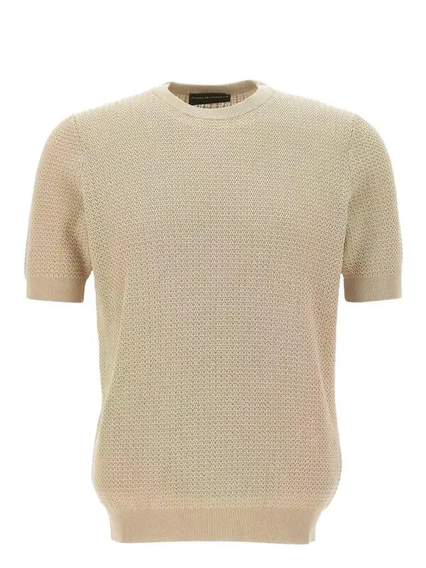 FILIPPO DE LAURENTIIS Interwoven Cotton Short Sleeve Sweater - Neutrals